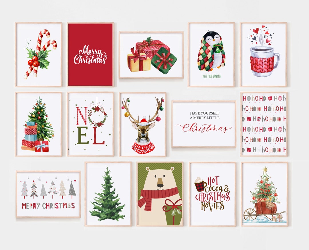 Christmas Gallery Wall Set of 15 Prints, Holiday Prints, Christmas ...
