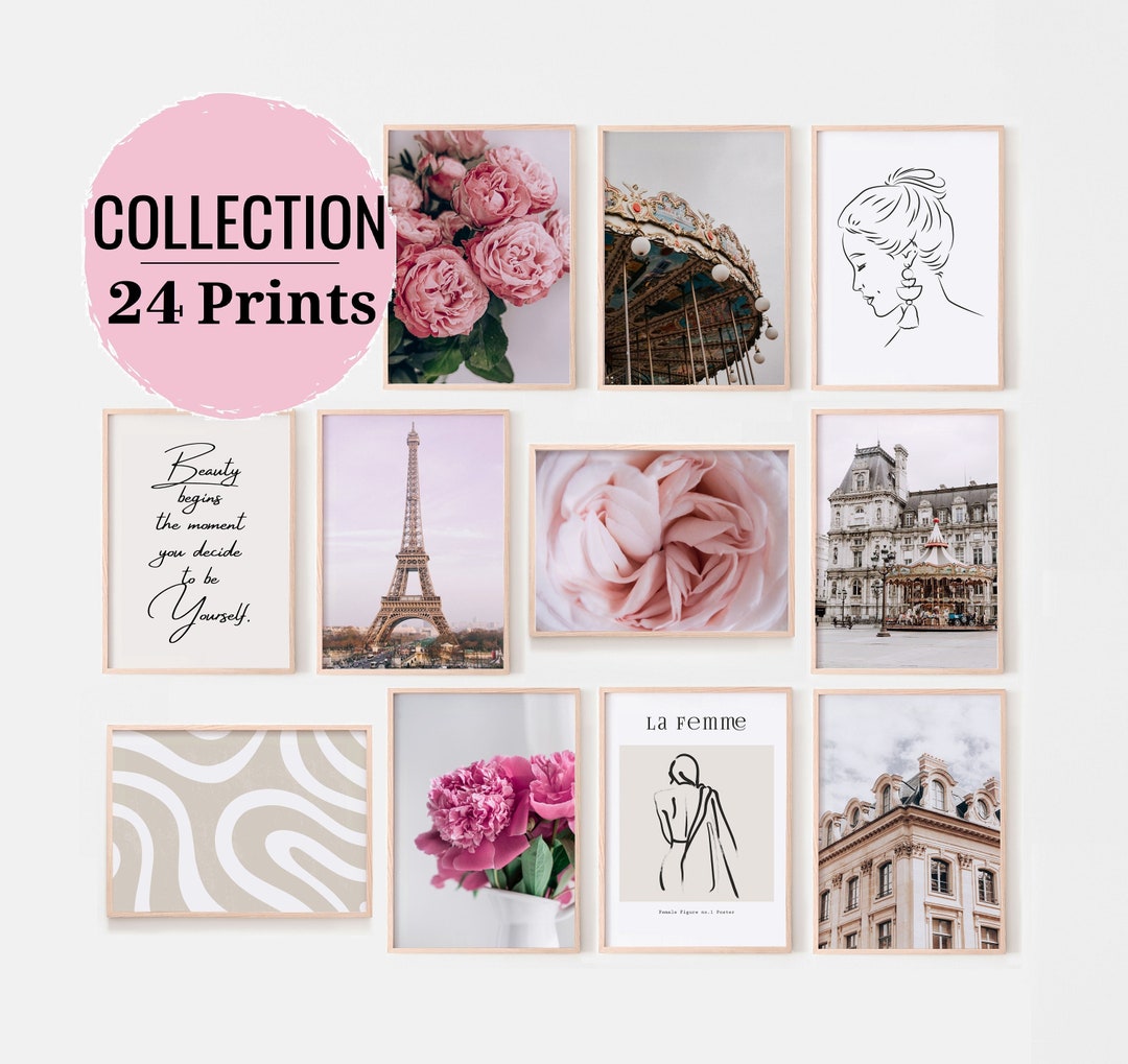 Pink Girlie Digital Prints, Paris Gallery Wall Set of 24 Prints ...