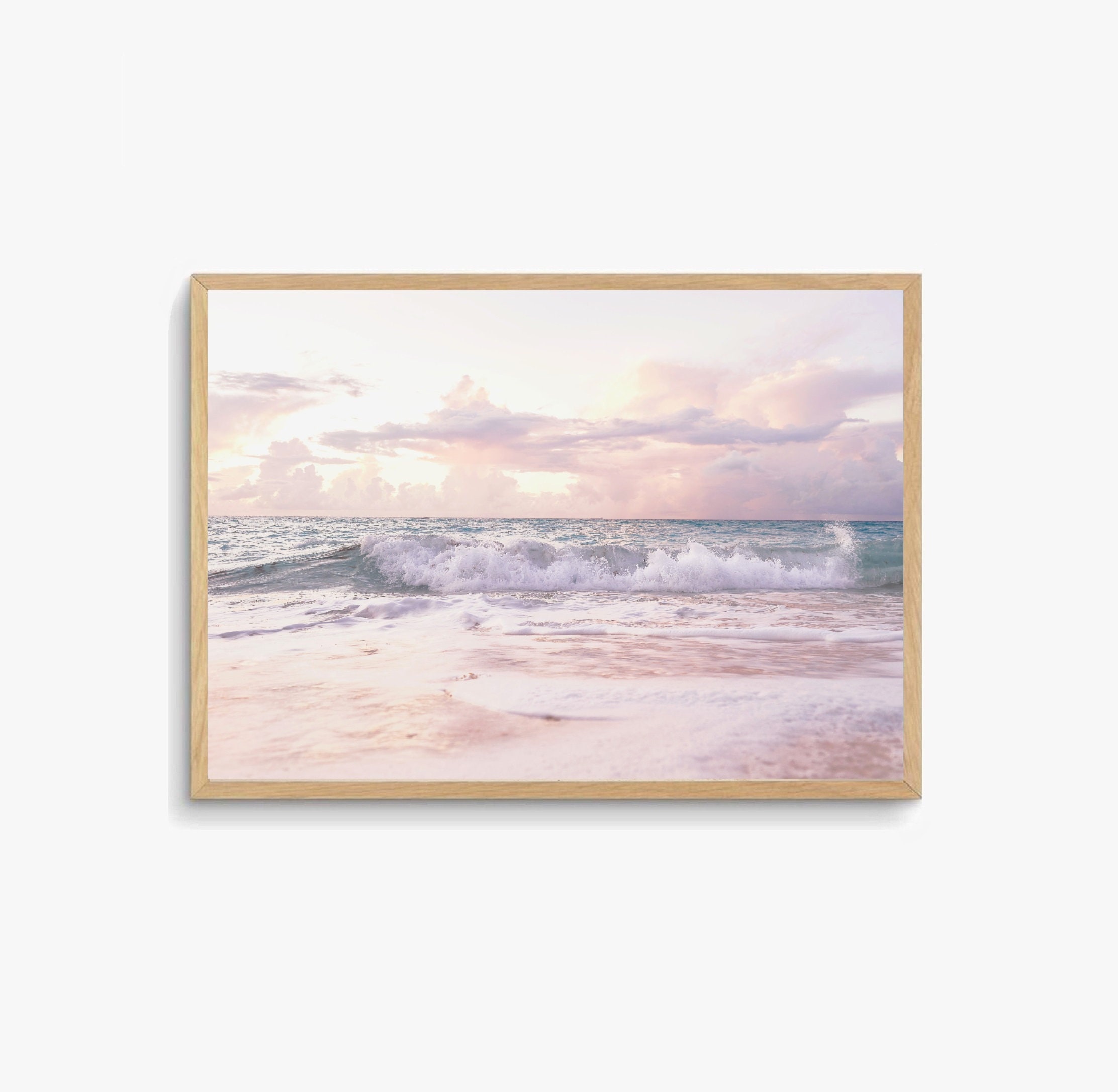 Pastel Pink Sea Art Print Horizontal Beach Wall Art Coastal - Etsy