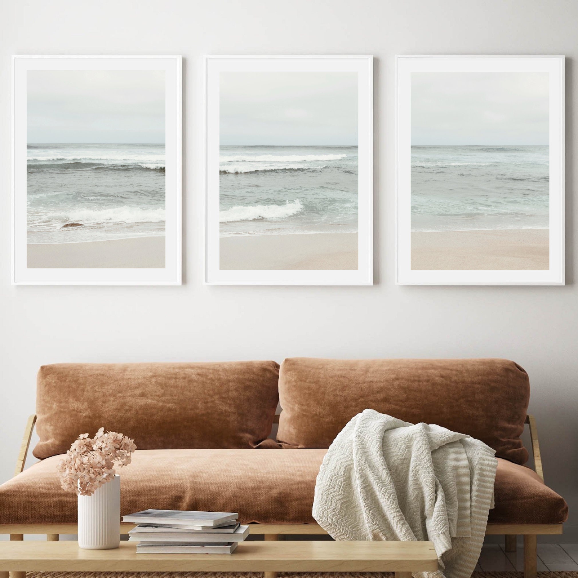 Ocean Triptych Wall Art, Beach Prints Set of 3, Minimalist Ocean Prints ...