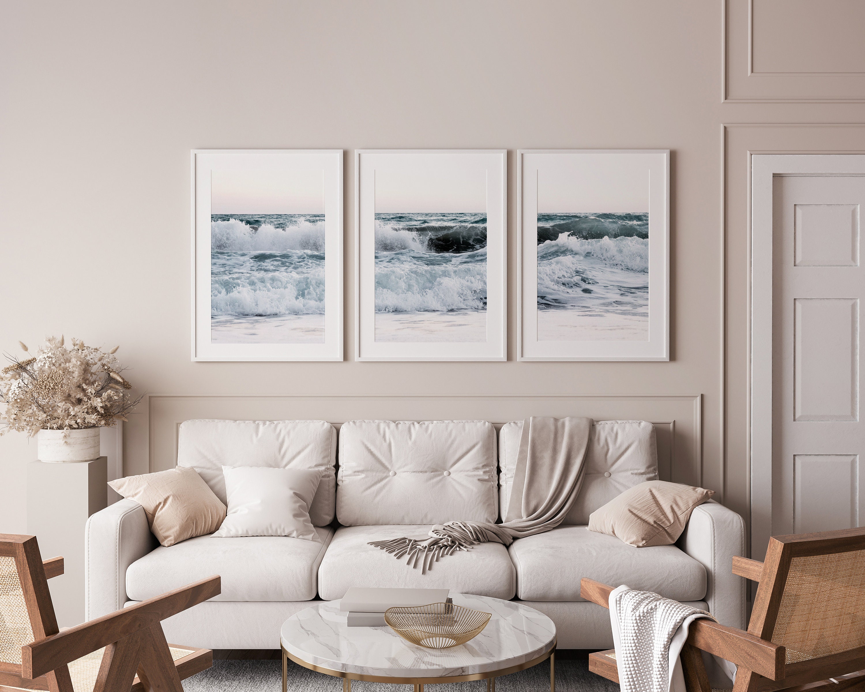 Downloadable Ocean Waves Triptych Prints, Modern Coastal 3 Piece Wall ...