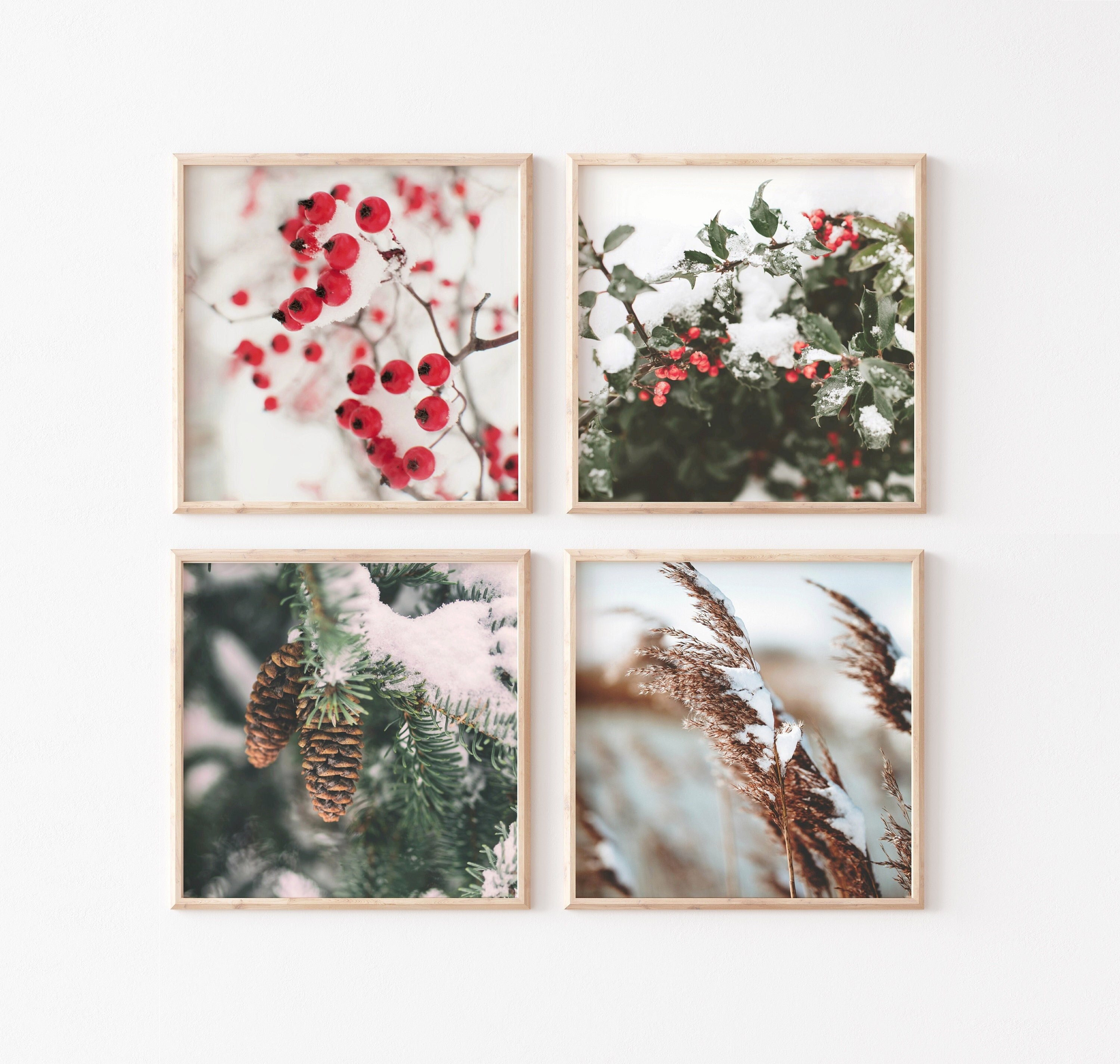 Winter Holiday Wall Decor Set of 4 Prints Snowy Pine Trees - Etsy