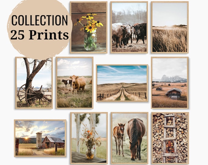 25 Prints, Farm Wall Art, Nature Prints, Rustic Gallery Wall Set ...