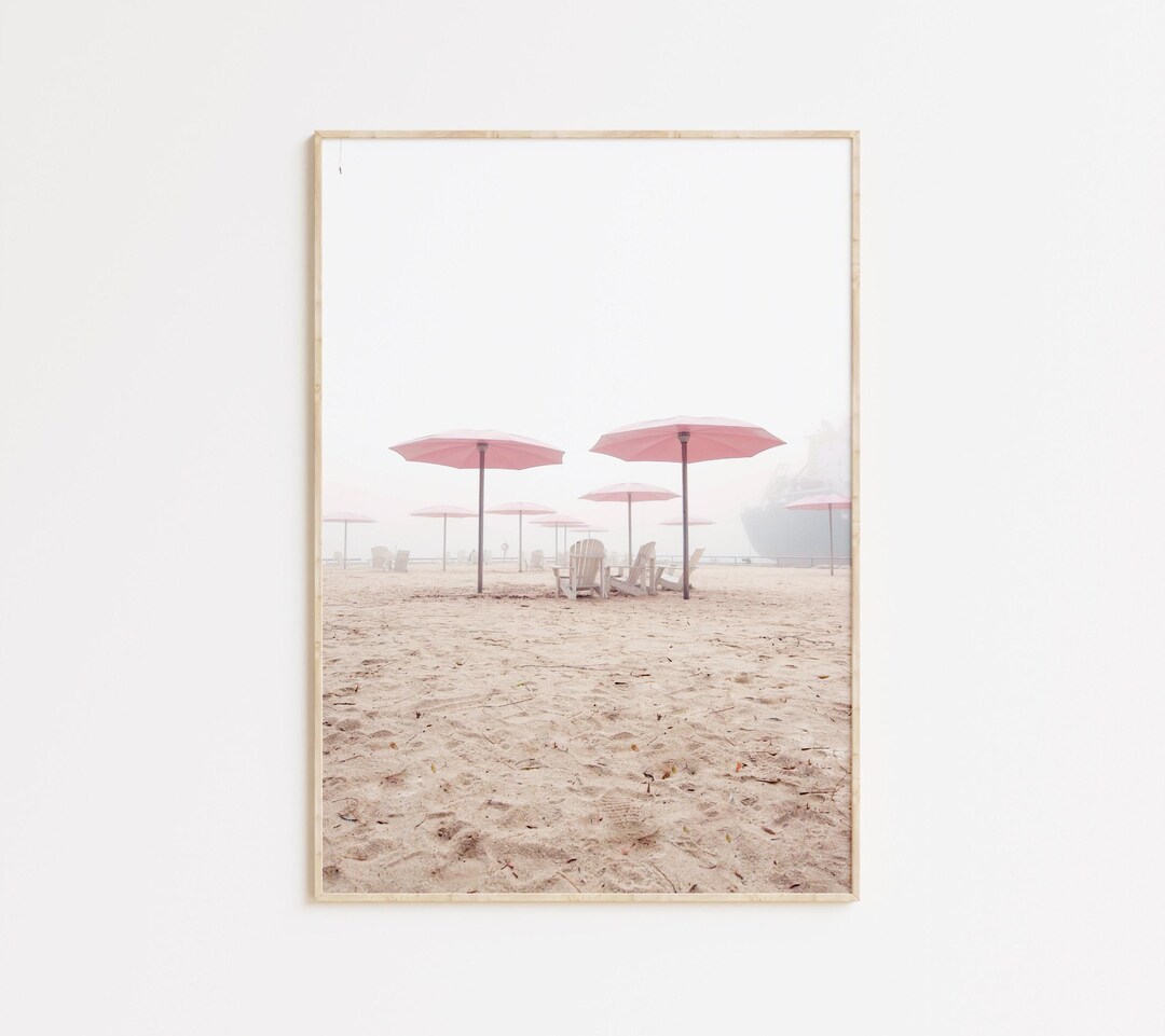 Pink Beach Umbrellas Print, Nautical Wall Art, Beach Photography, Summer Travel Poster ...