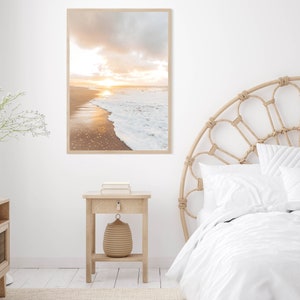 Neutral Sunset Coastal Print, Pastel Beach Photography, Sunrise Ocean ...