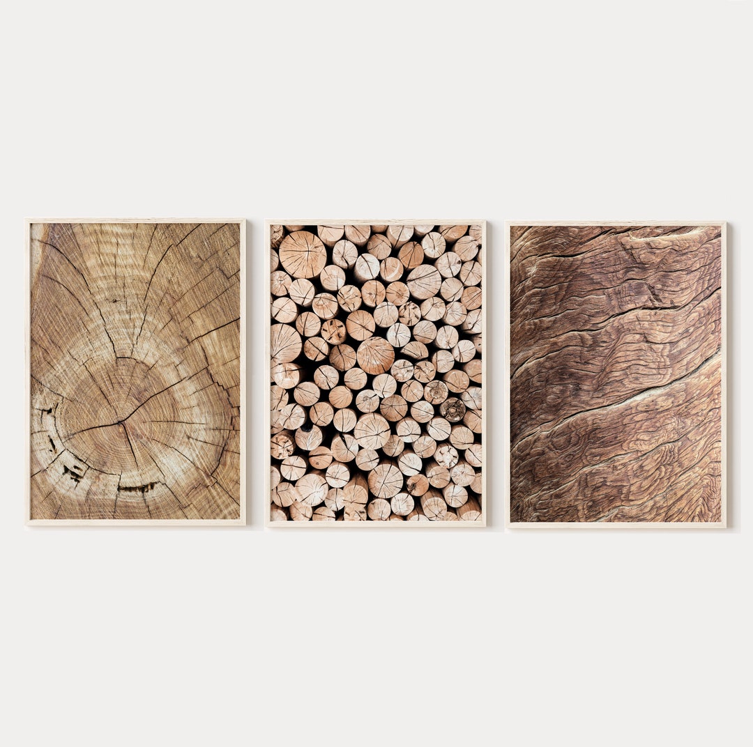 Wood Log Pile Prints Set of 3, Farm Rustic Wall Art Decor, Tree Rings ...