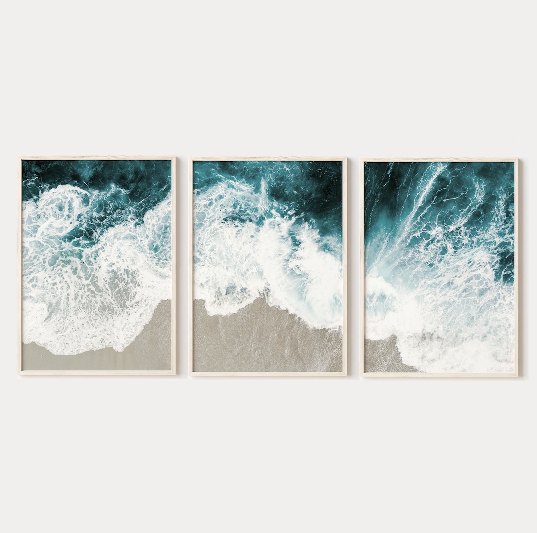 Aerial Ocean Waves Prints Set of 3, Triptych Wall Art, Beach ...