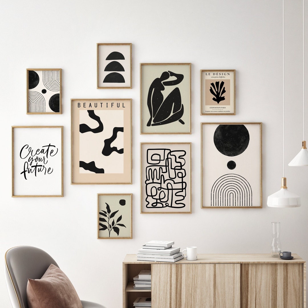 Neutral Gallery Wall Set of 9 Prints, Boho Absract Prints, Boho Neutral ...