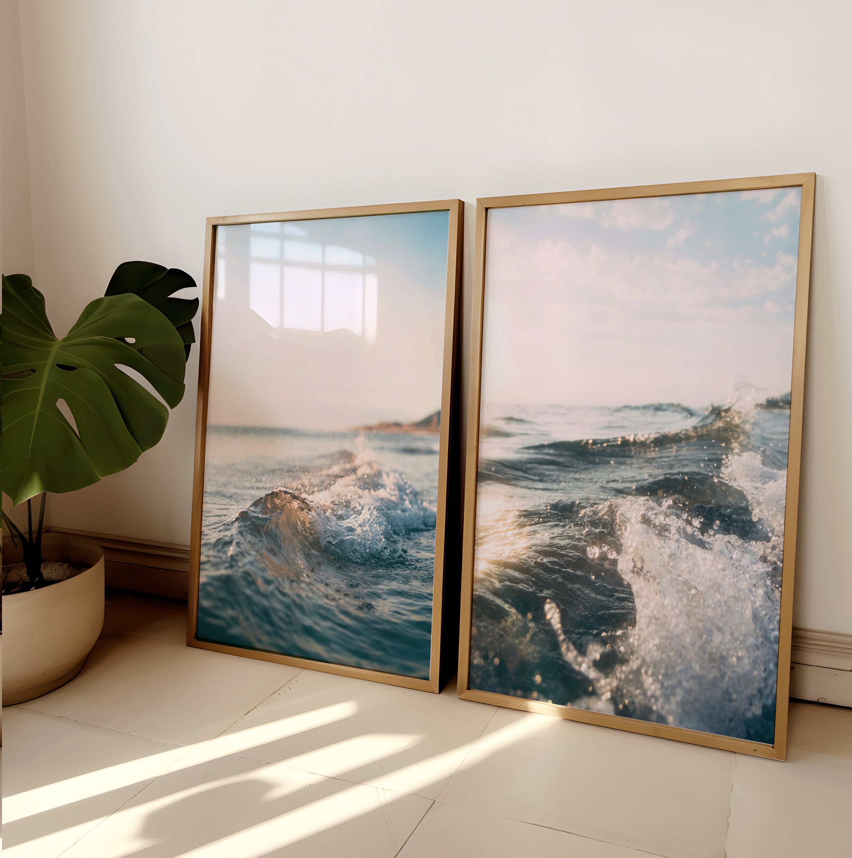 Ocean Waves Prints Set of 2, Nordic Ocean Photography, Coastal Water ...
