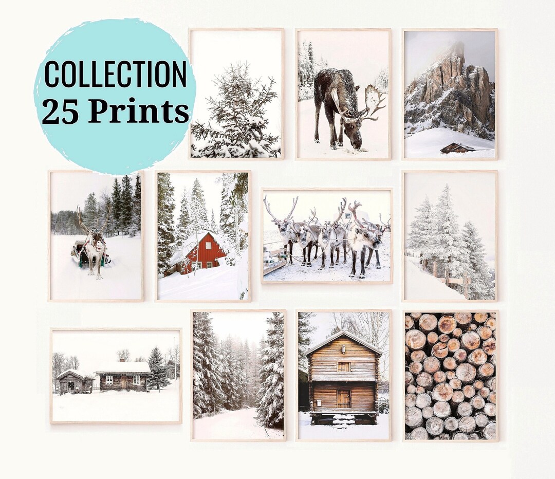 25 Prints Winter Wall Art, Christmas Prints, Gallery Wall Set, Holiday ...