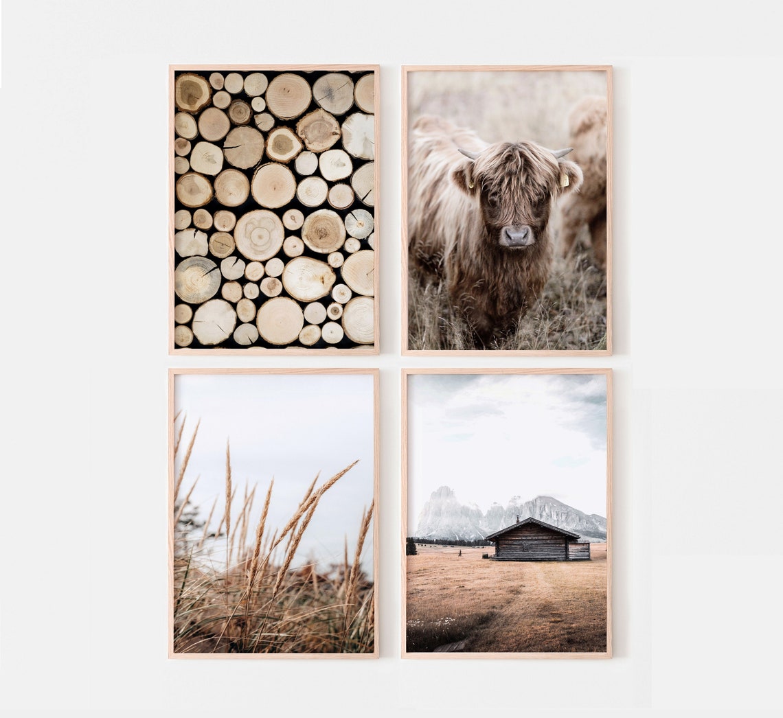 Rustic Gallery Wall Set of 4 Prints, Highland Cow Prints Set, Farmhouse ...