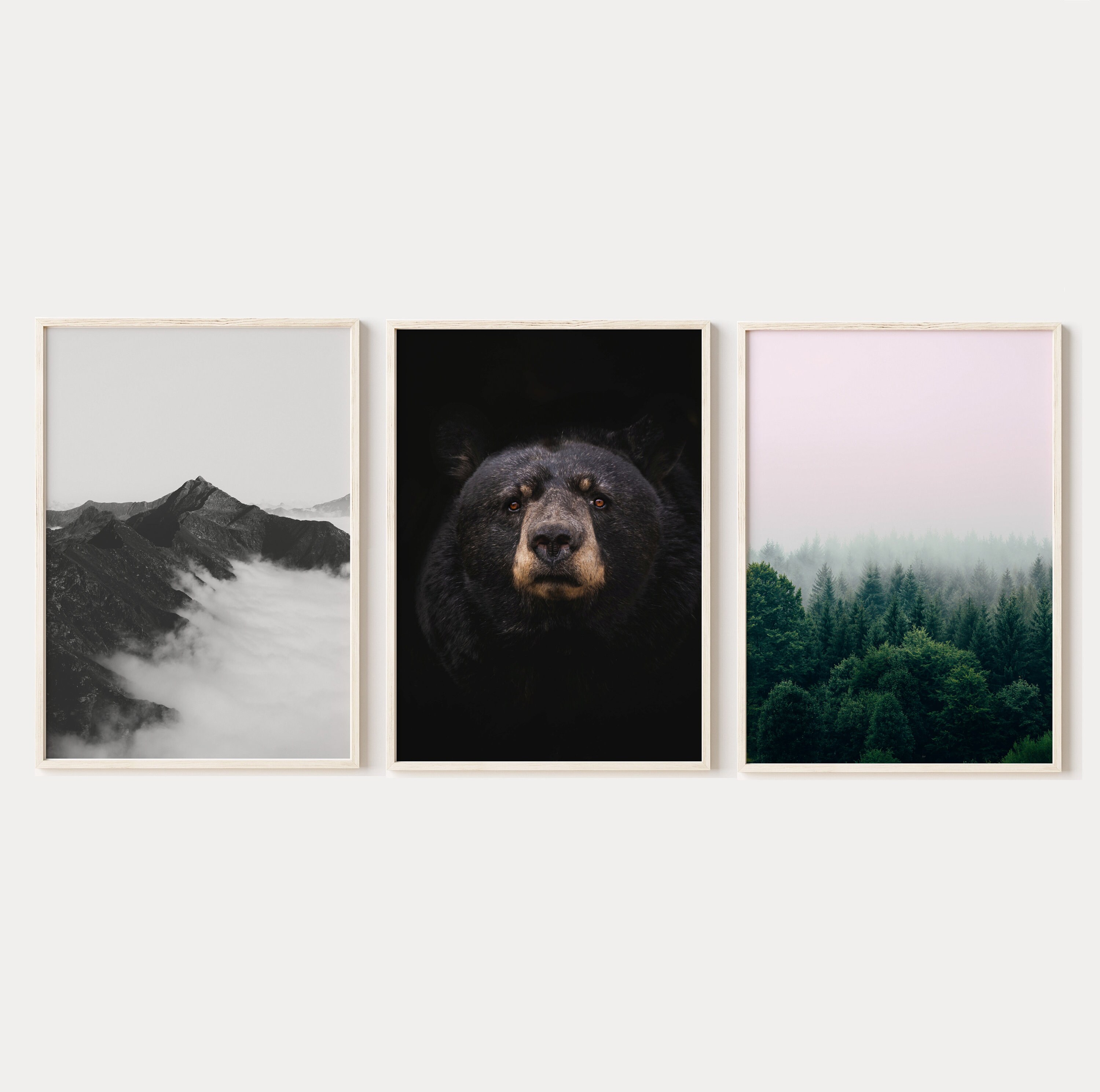 Wildlife Nature Prints, Wild Forest Print Set of 3, Bear Photography ...
