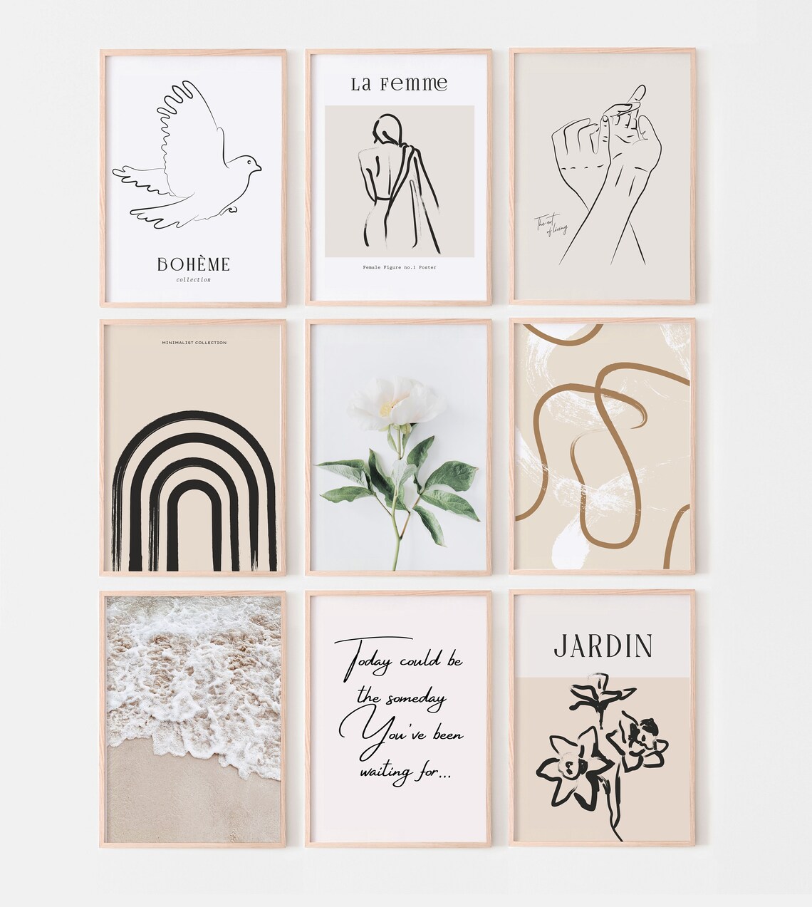 Aesthetic Gallery Wall Set of 9 Prints Neutral Abstract - Etsy