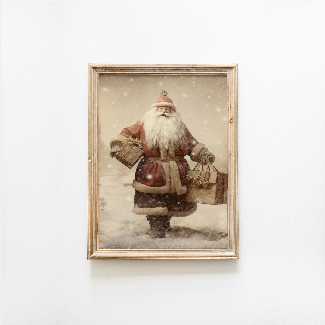 Vintage Santa Painting Print, Vintage Christmas Wall Art, Holiday ...