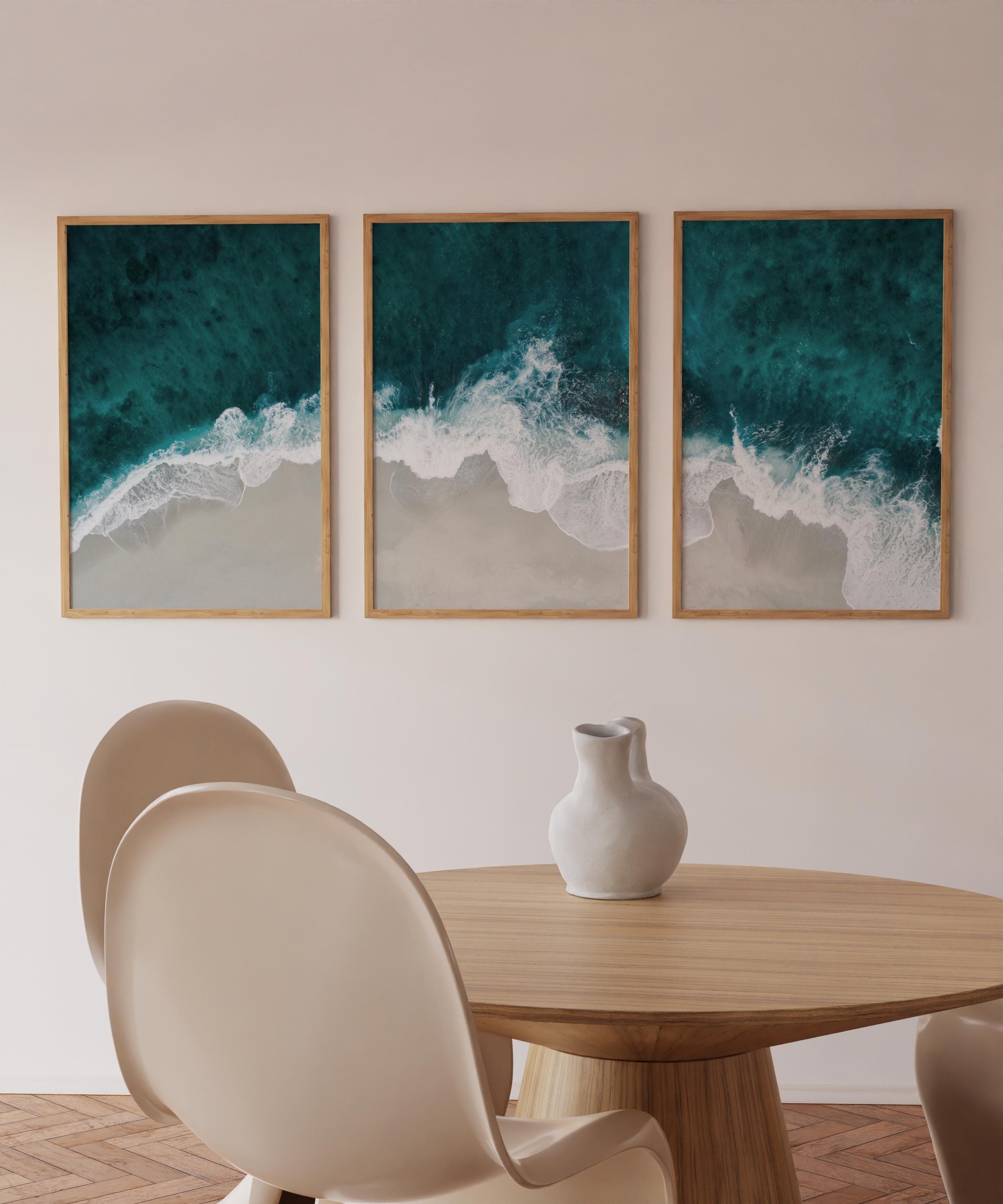 Ocean Triptych Wall Art, Ocean Waves Prints Set of 3, Aerial Coast 3 ...
