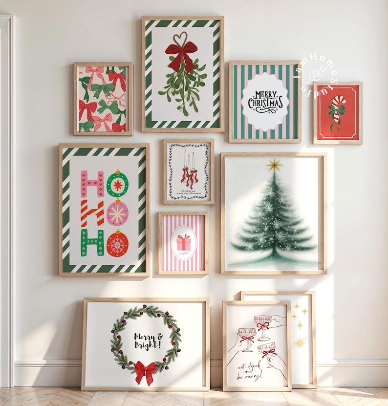 Cute Christmas Gallery Wall Set of 10 Prints, Modern Festive Posters ...