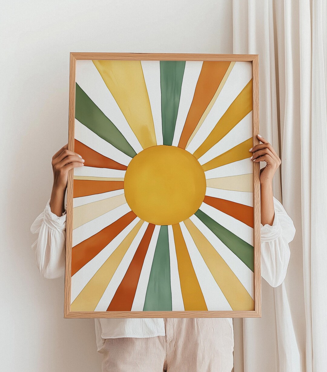 Boho Sunburst Art Print, Playroom Nursery Sun Poster, Retro Abstract ...