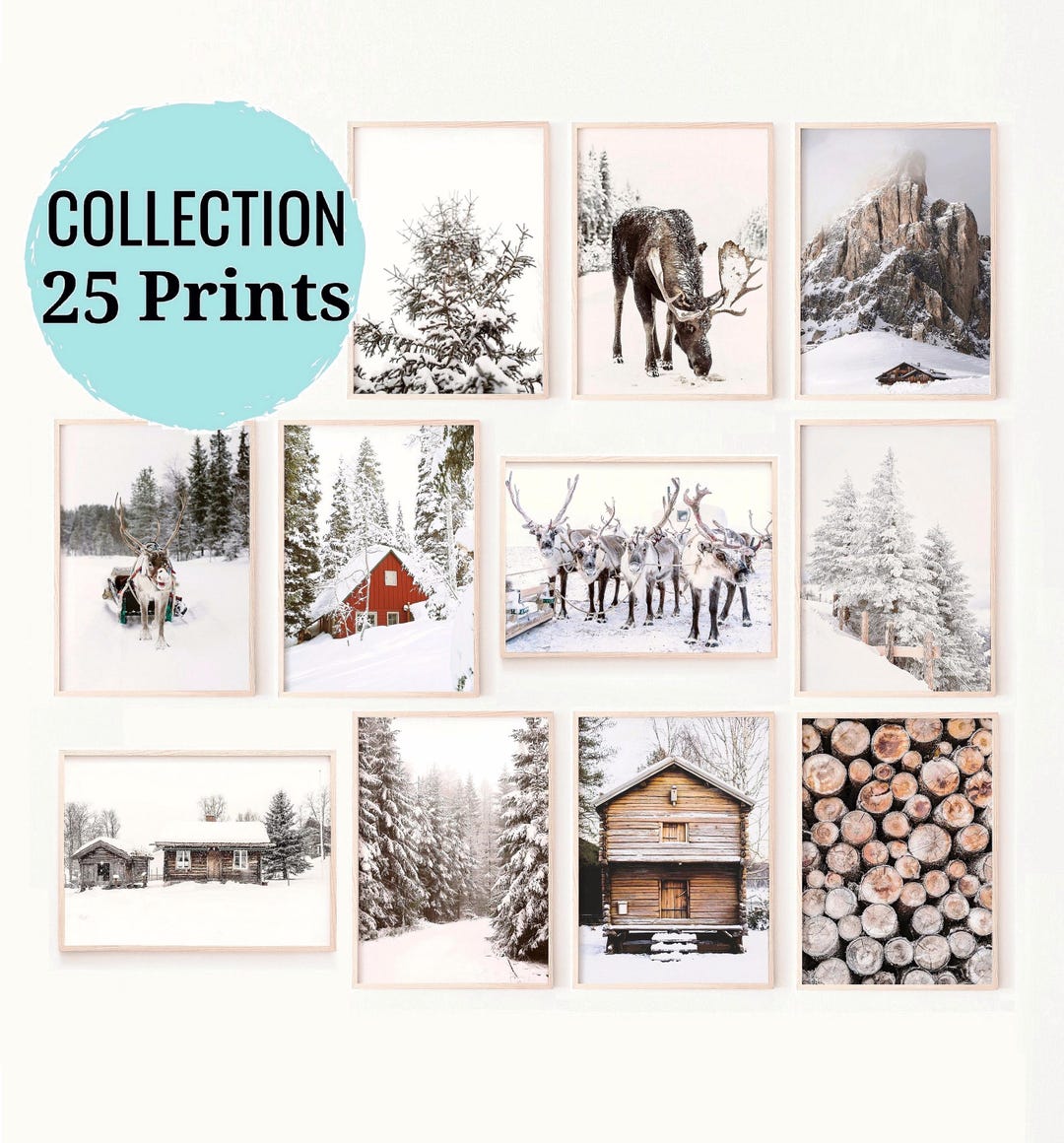 25 Prints Winter Wall Art, Christmas Prints, Gallery Wall Set, Holiday ...
