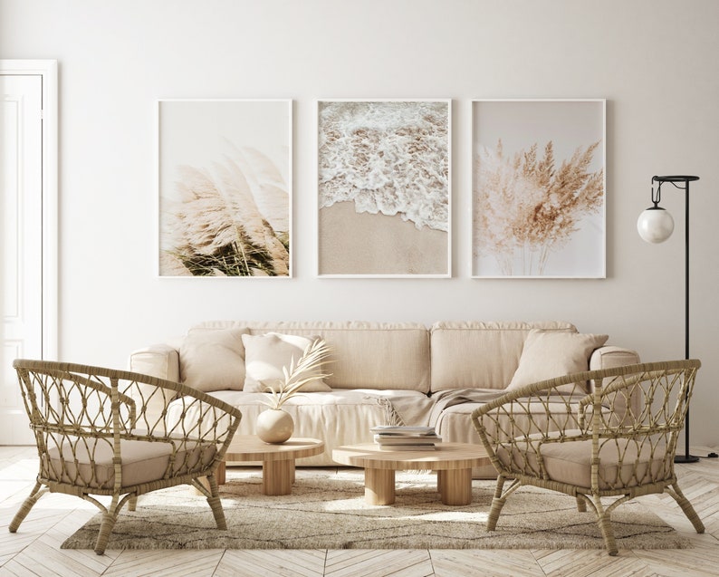 Neutral Gallery Set of 3 Prints Boho Pampas Posters Boho - Etsy