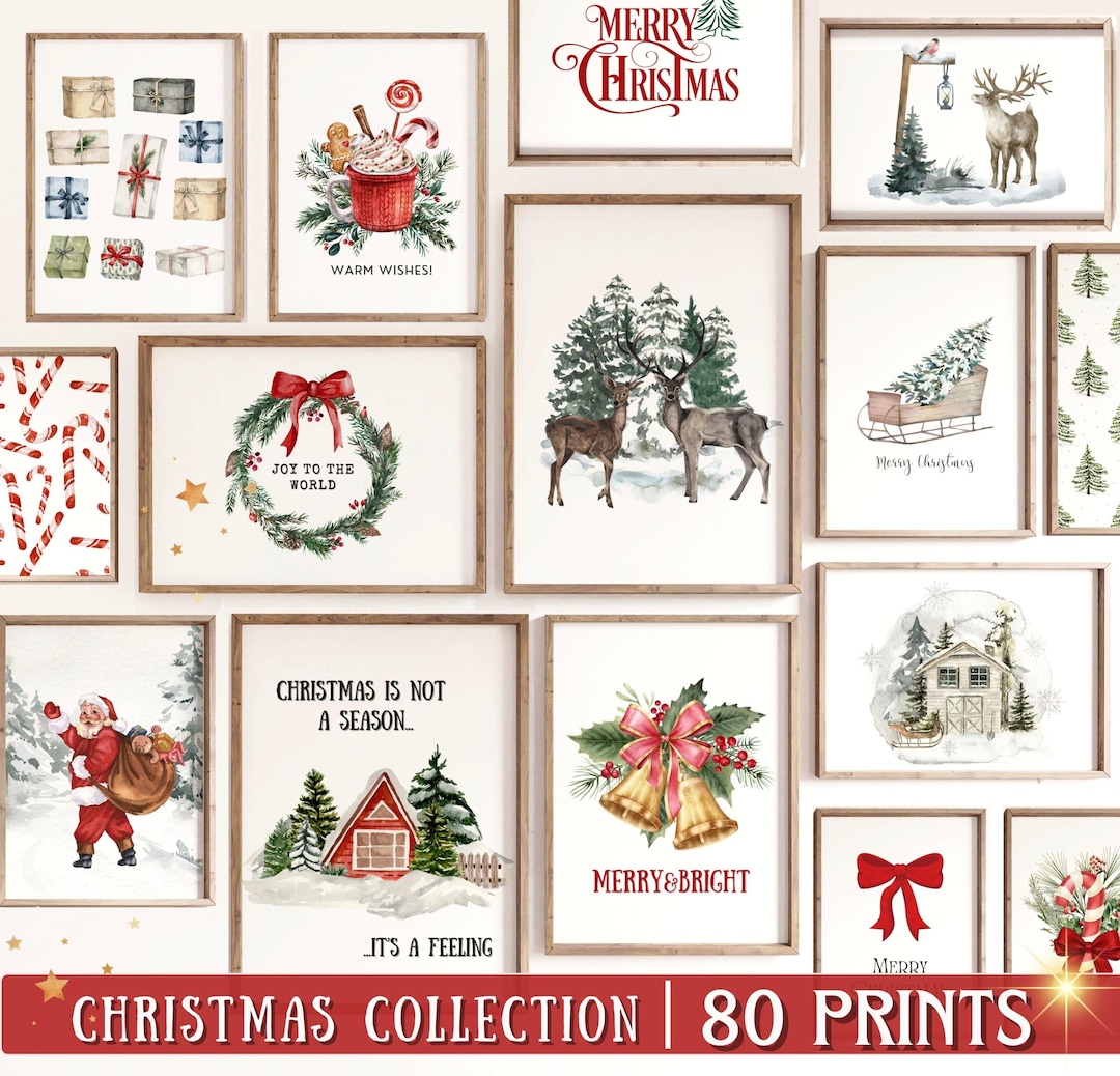 80 Christmas Digital Prints, Holiday Gallery Wall Set, Festive Wall ...