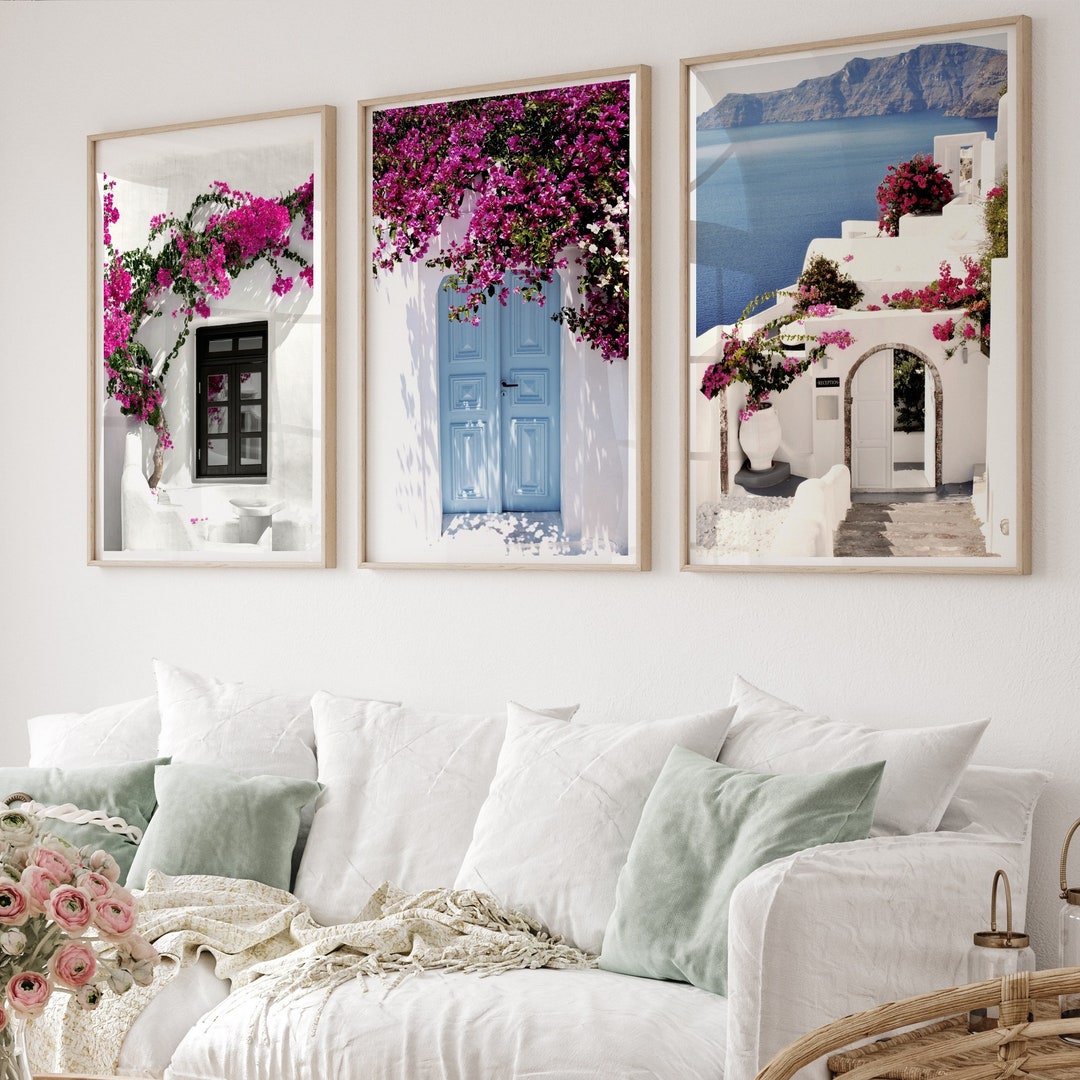 Santorini Prints Set of 3, Mediterranean Coastal Prints, Greek Island ...