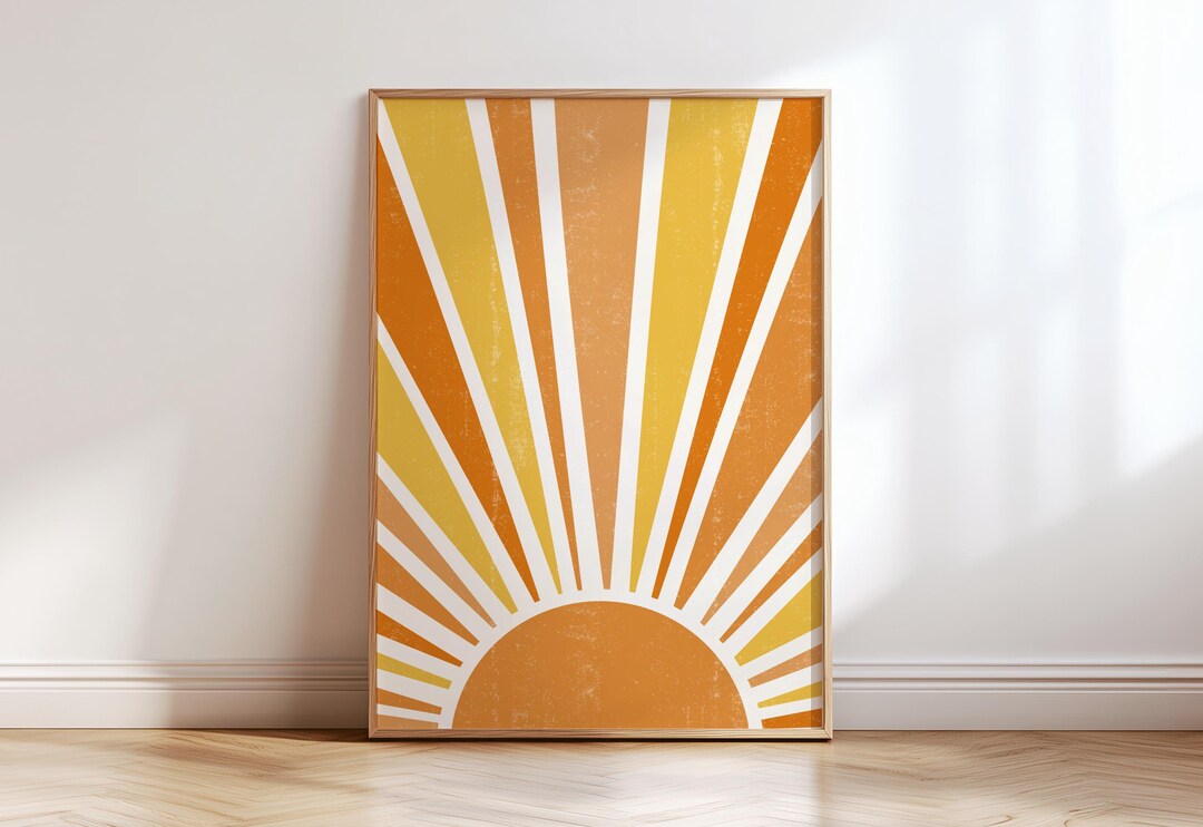 Rising Sun Rays Print, Boho Sun Rise Art Poster, Retro Sun Room ...