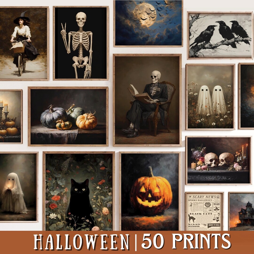 50 Halloween Prints, Moody Halloween Painting, Spooky Gallery Wall Set ...