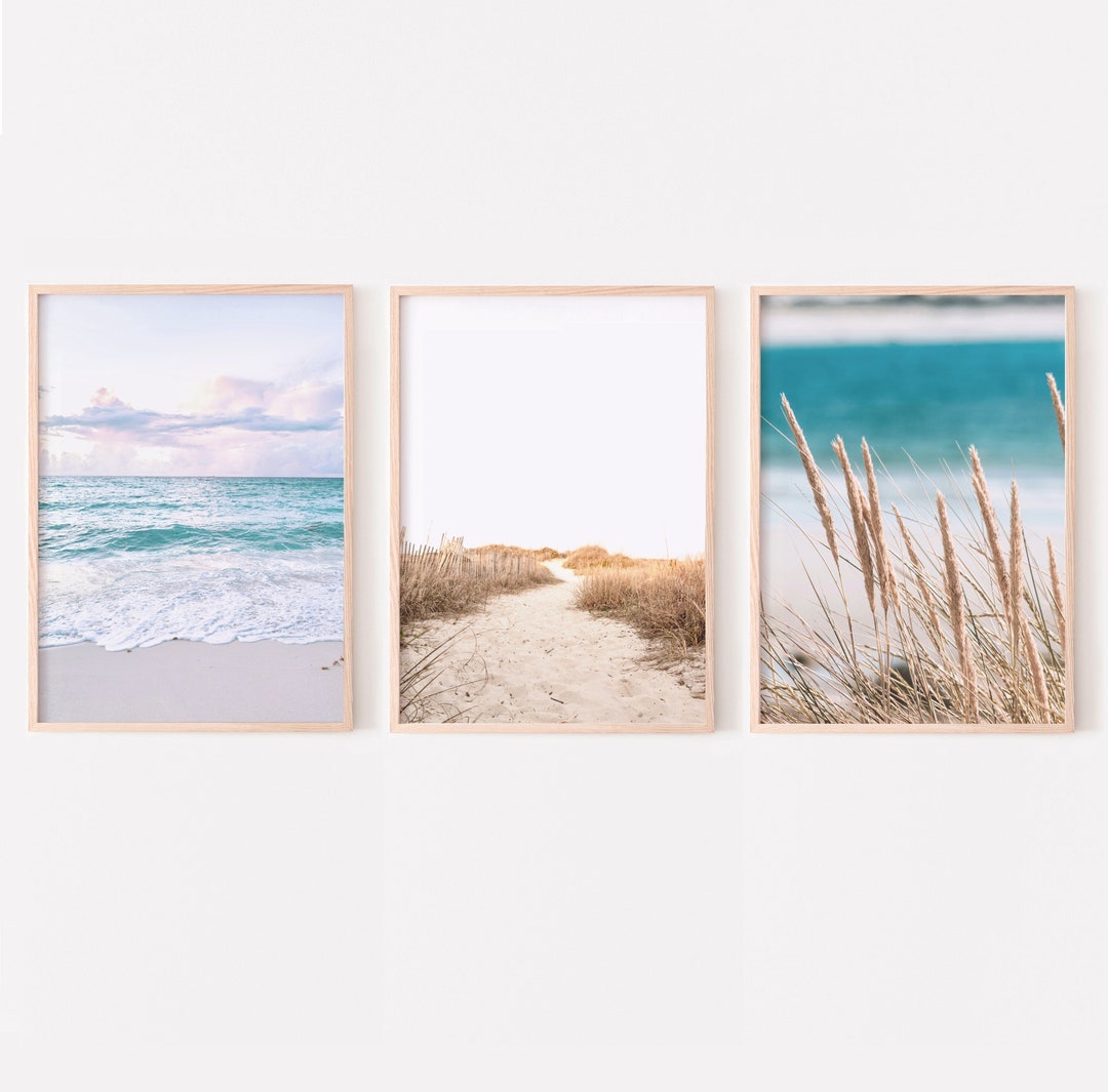 Pastel Coastal Prints, Set of 3, Beach Path Poster, Sea Grass ...