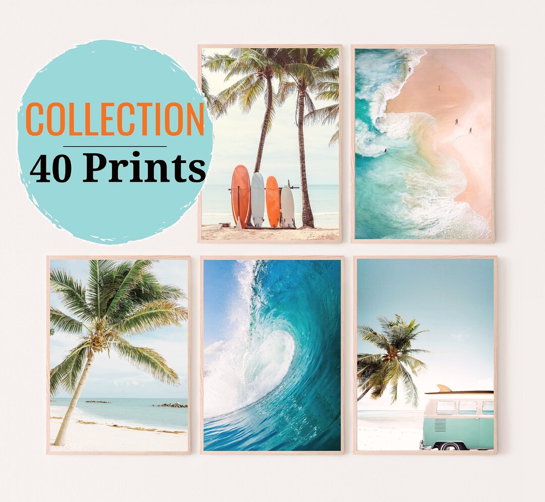 Beach Gallery Set of 40 Prints, Surf and Ocean Photo Poster, Coastal ...