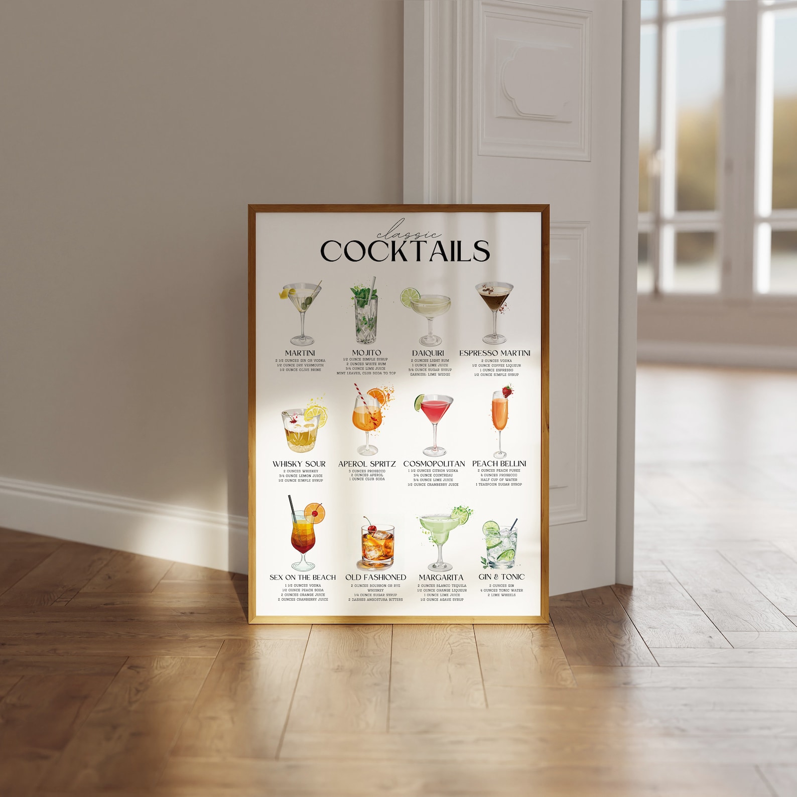 Classic Alcohol Cocktails Recipe Print, Popular Drink Bar Poster ...