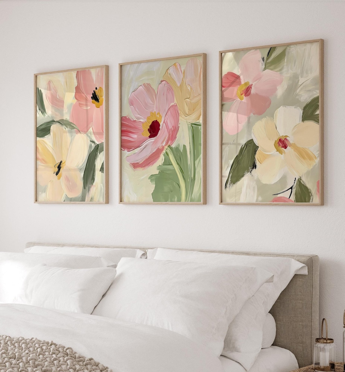 Pastel Wildflowers Oil Painting Prints, Neutral Tones Abstract Floral ...