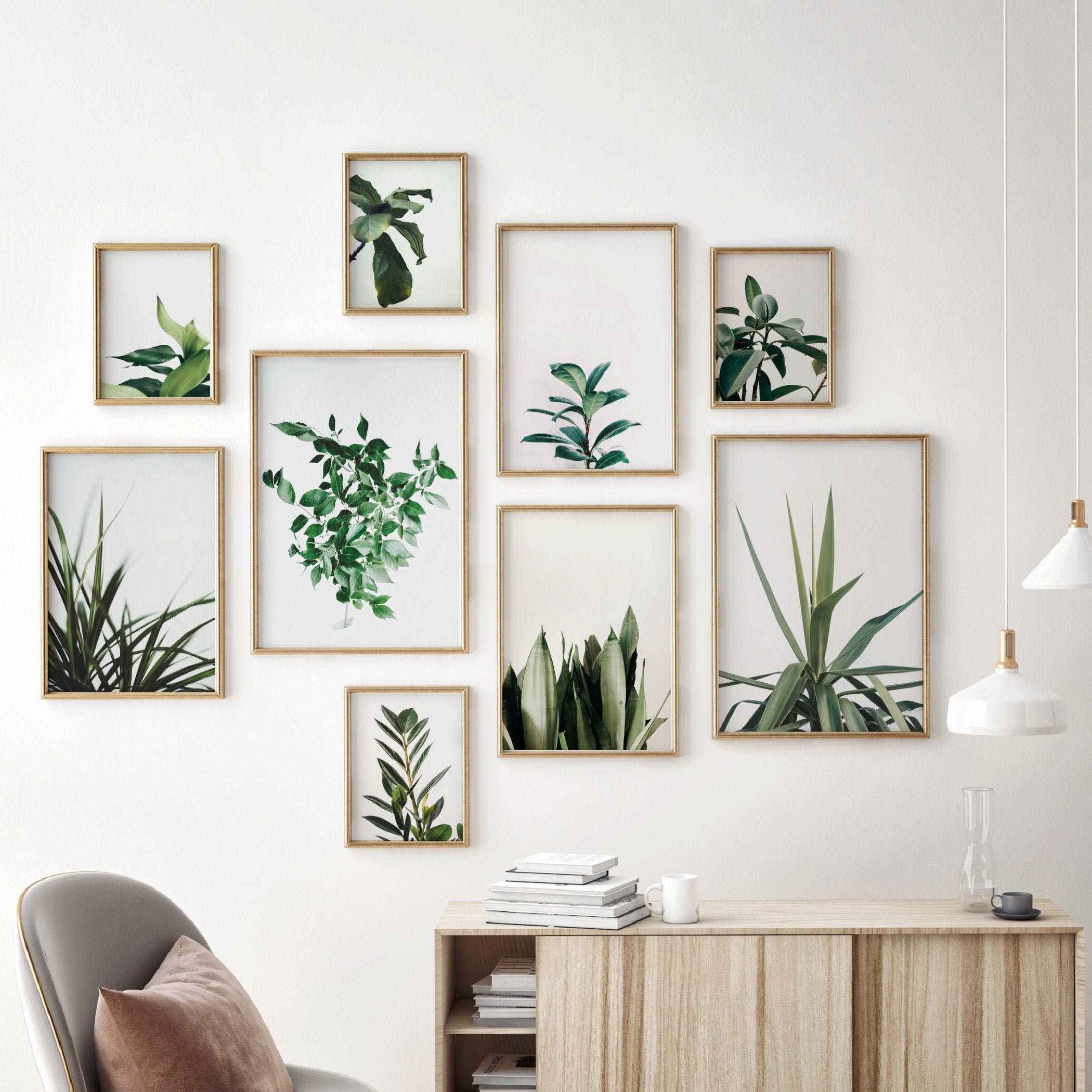 Botanical Gallery Wall Set of 9 Prints, Green Leaves Photograph Prints ...