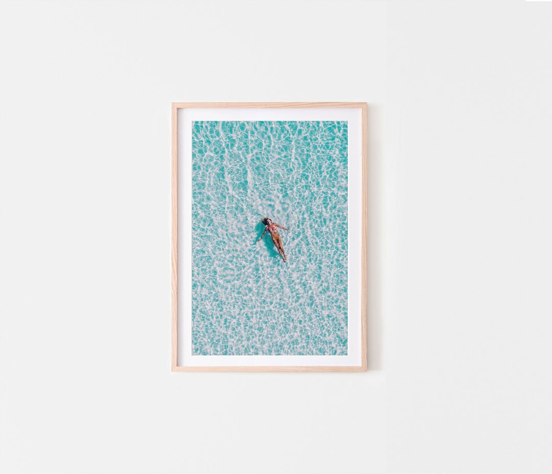 Clear Ocean Water Wall Art, Swimming Girl Print, Aerial Pool Art, Woman ...