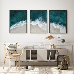 Ocean Triptych Wall Art, Ocean Waves Prints Set of 3, Aerial Coast 3 ...