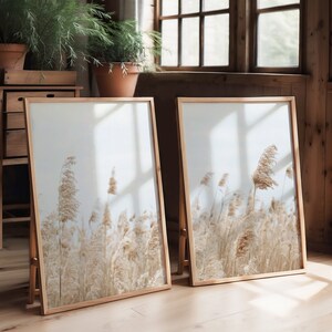 Pampas Grass Prints Set of 2, Neutral Dried Reeds Prints, Boho Pampas Photography, Printable ...