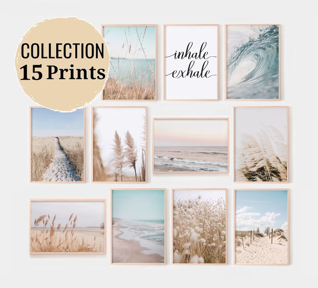 Boho Beach Wall Art, Coastal Gallery Wall Set of 15 Prints, Neutral ...