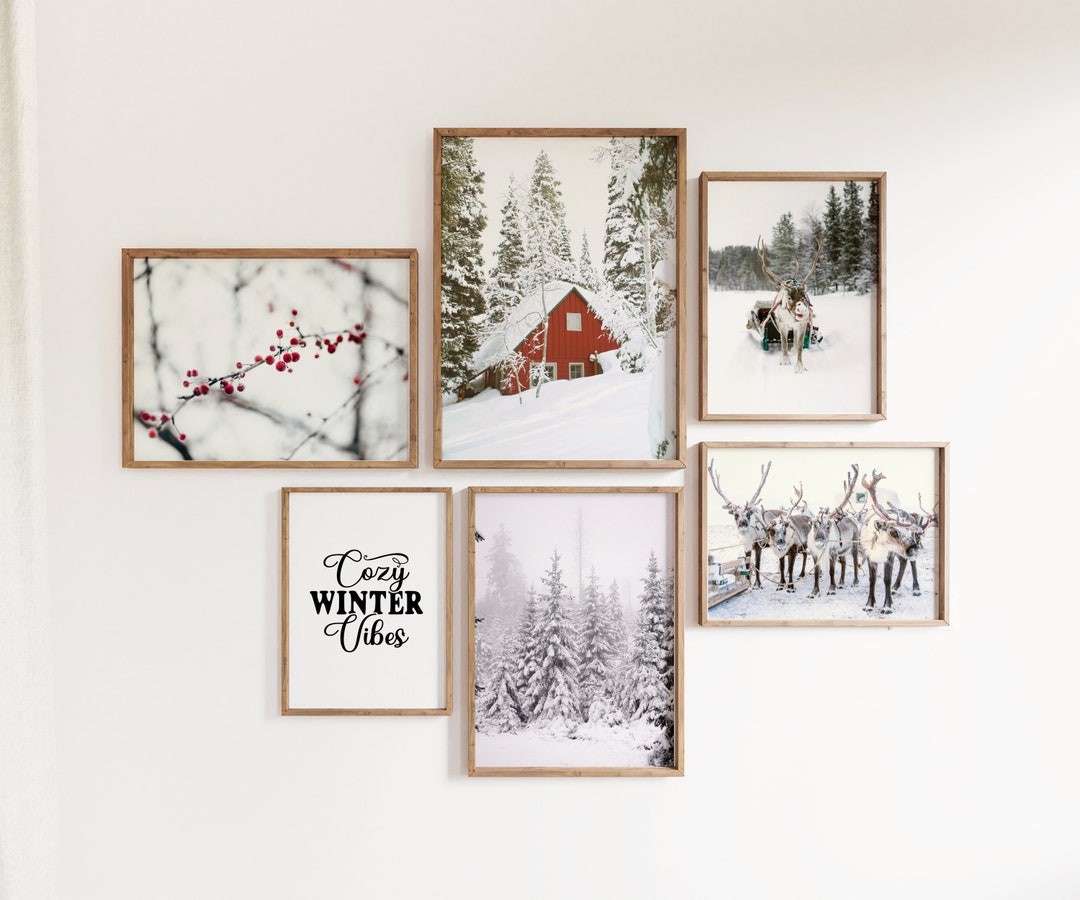Winter Gallery Wall Set of 6 Prints, Christmas Posters, Snowy Landscape ...