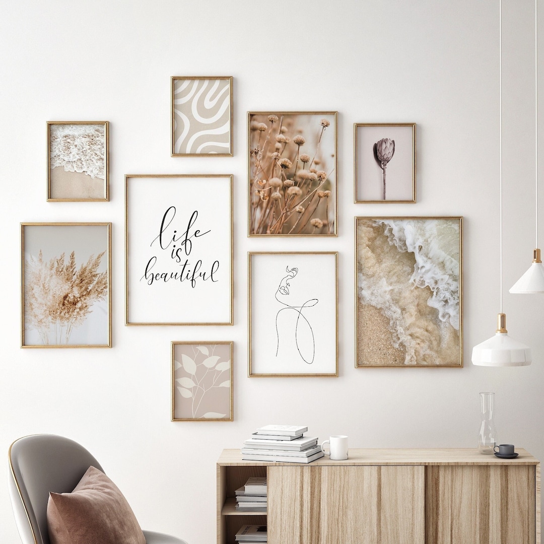 Neutral Gallery Wall Set of 9 Prints, Boho Modern Gallery Prints, Boho ...