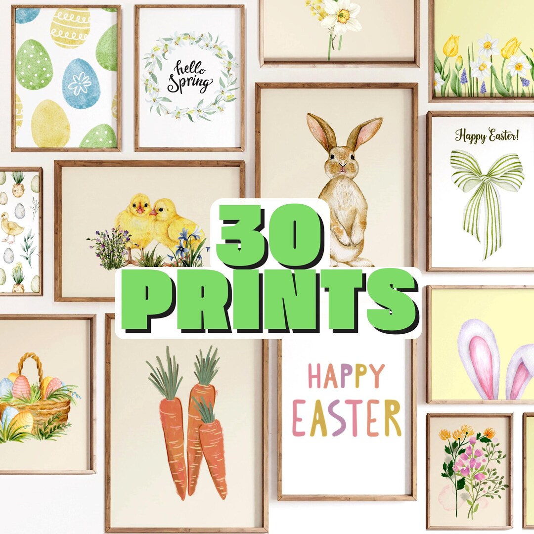 30 Easter Wall Art Prints, Spring Gallery Wall Set, Easter Egg Bunny ...