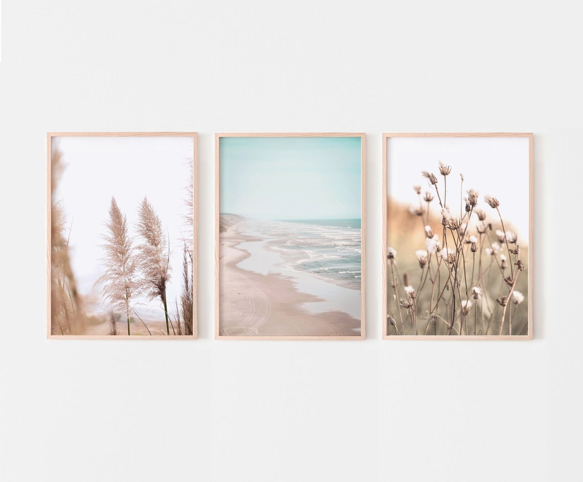 Coastal Prints Set of 3 Neutral Beach Wall Art Boho Beach - Etsy