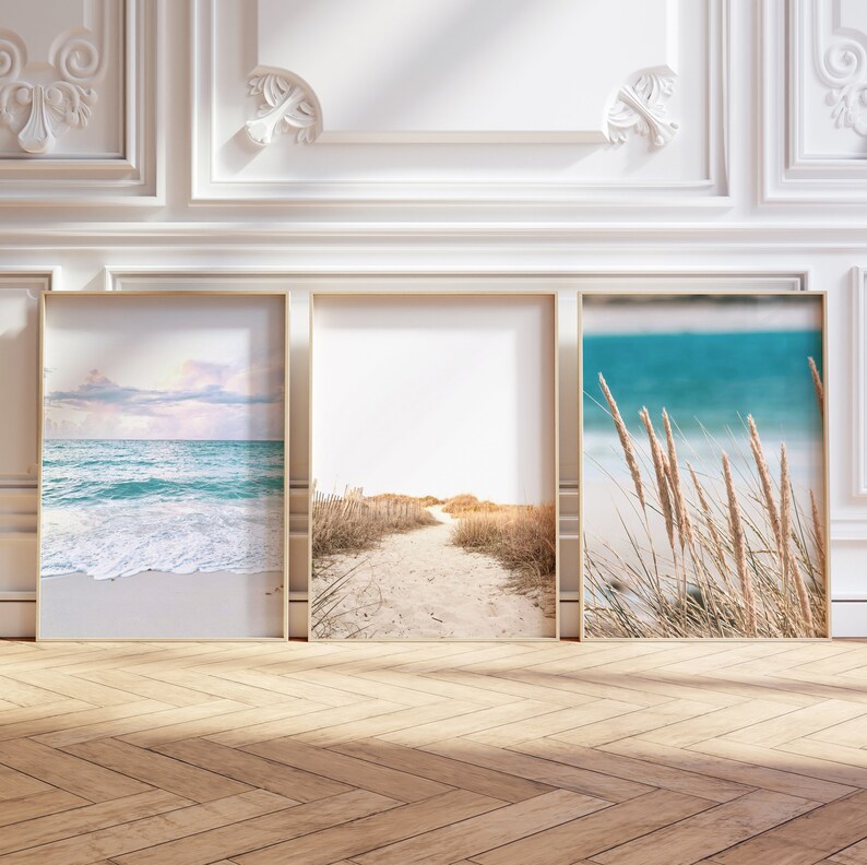 Pastel Coastal Prints, Set of 3, Beach Path Poster, Sea Grass ...