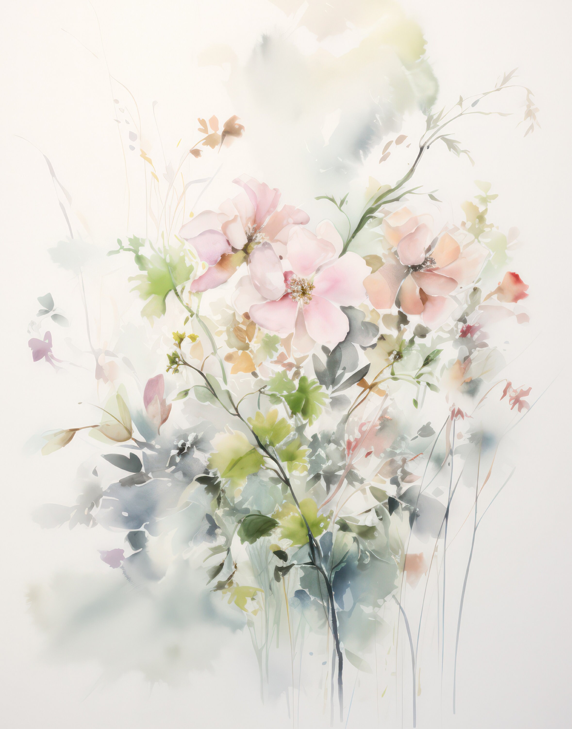 Pastel Wildflowers Prints Set of 3, Abstract Soft Pastel Pink Flowers ...