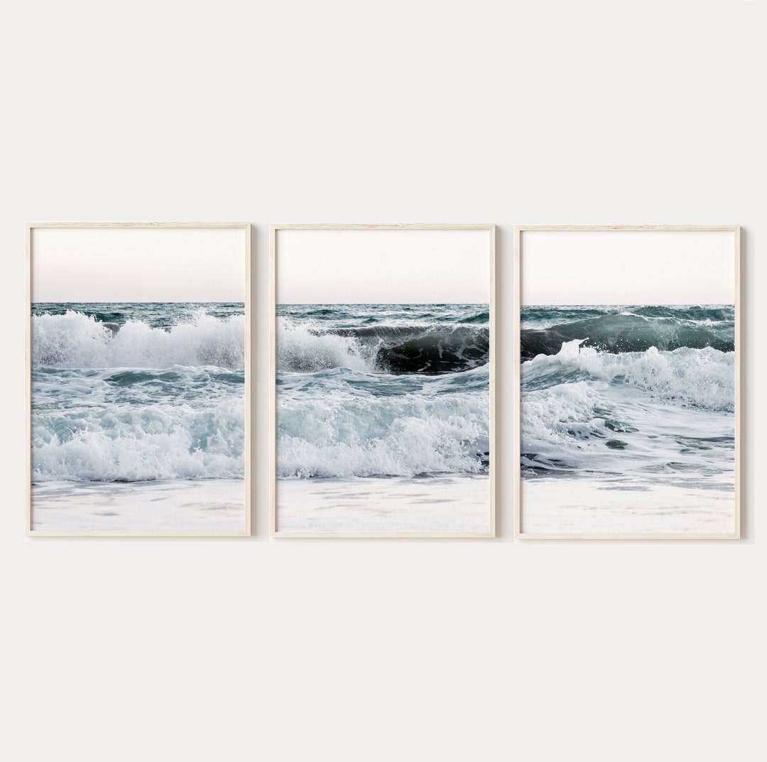 Ocean Waves 3 Piece Wall Art, Coastal Triptych Prints, Beach Waves ...