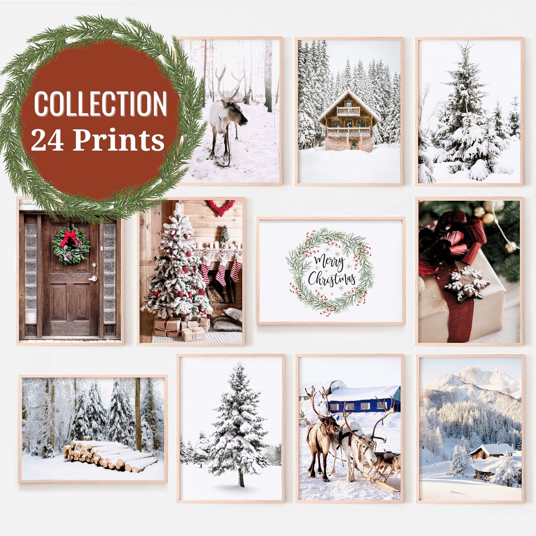 24 Christmas Prints Wall Art, Winter Bundle Prints for Digital Download ...