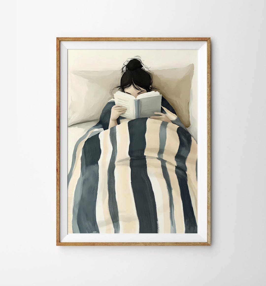 Reading Woman Art Print: Navy Blue Abstract Female Poster (digital ...