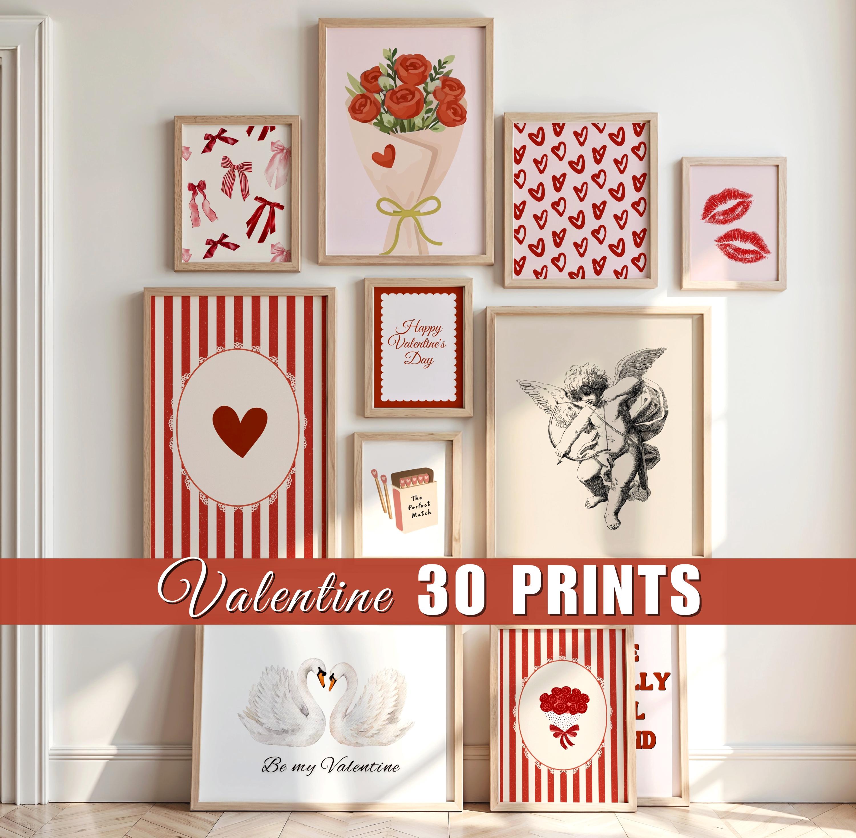 30 Valentines Day Wall Art Prints, Red Pink Romantic Gallery Set, Cute ...