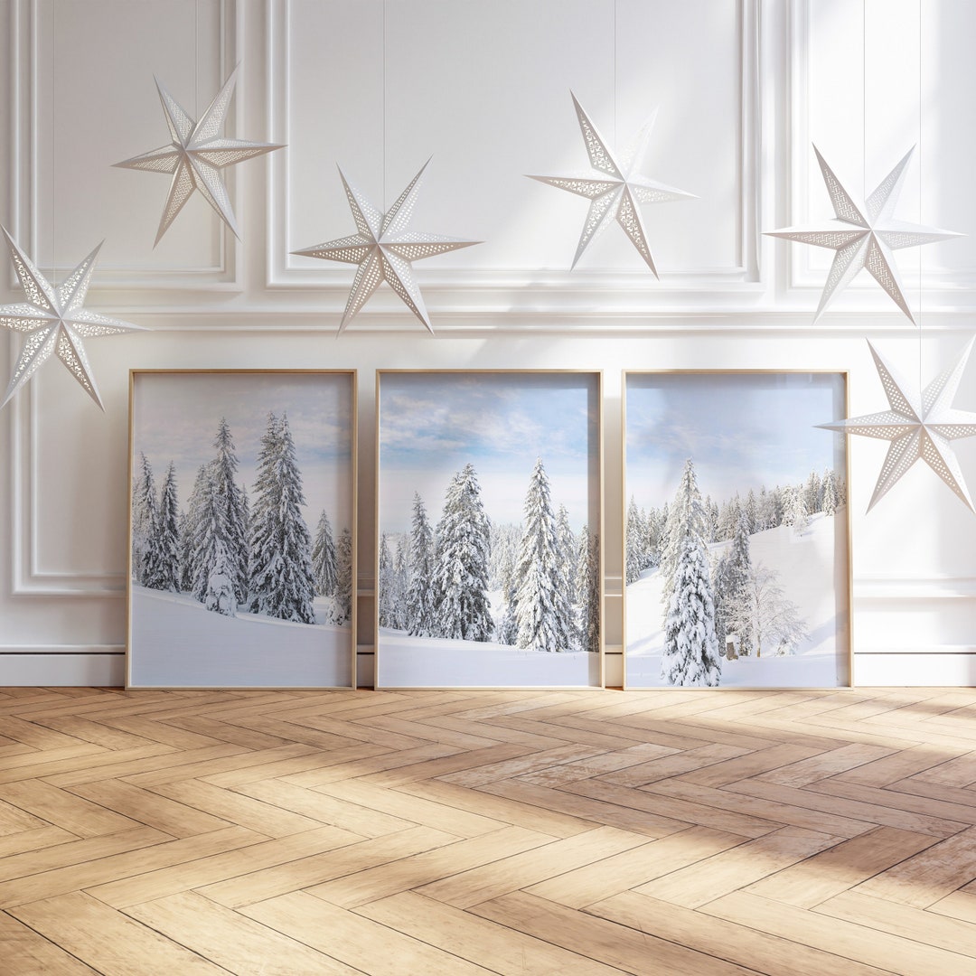 Winter Landscape Set of 3 Prints, Snowy Forest Prints, Christmas Wall ...