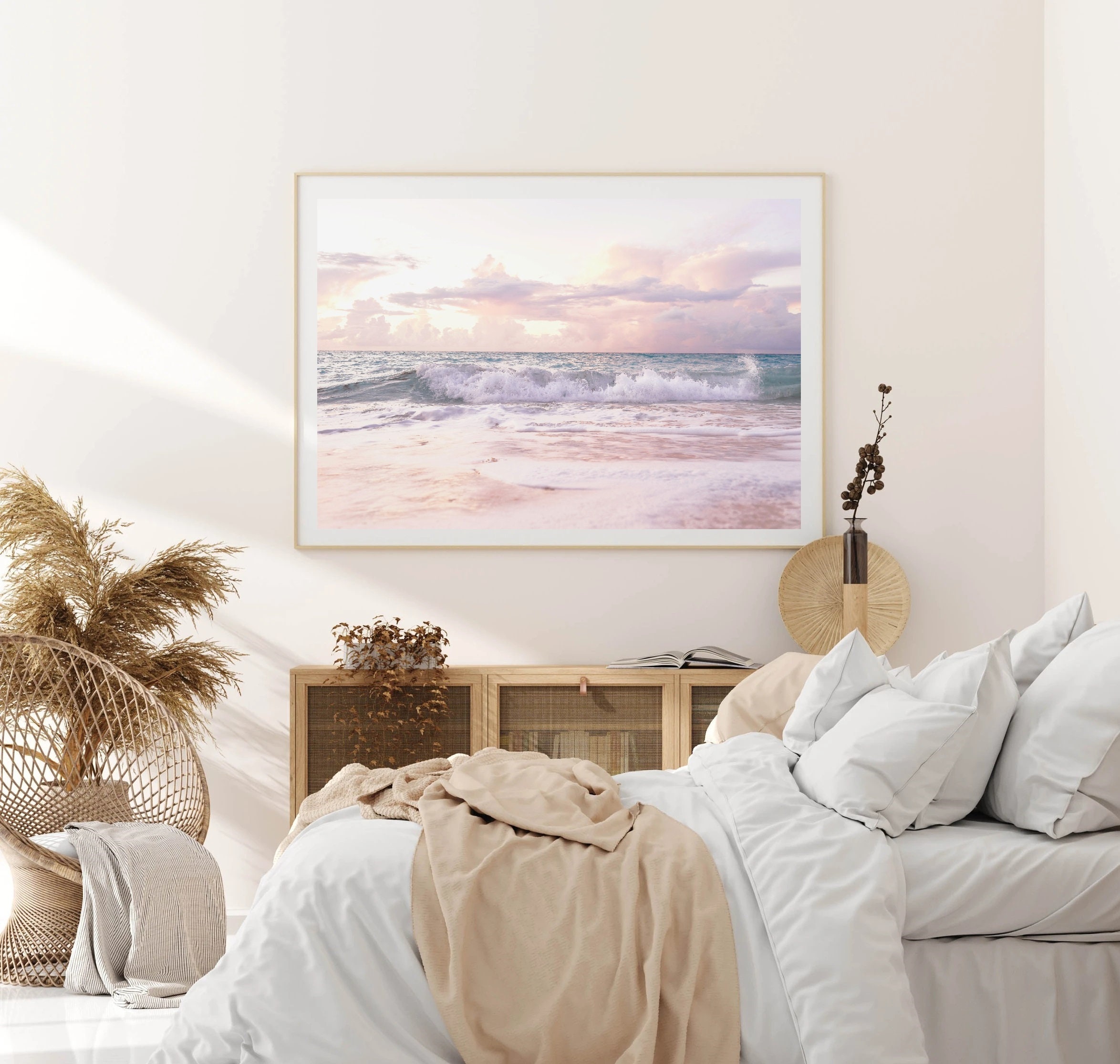 Pastel Pink Sea Art Print Horizontal Beach Wall Art Coastal - Etsy