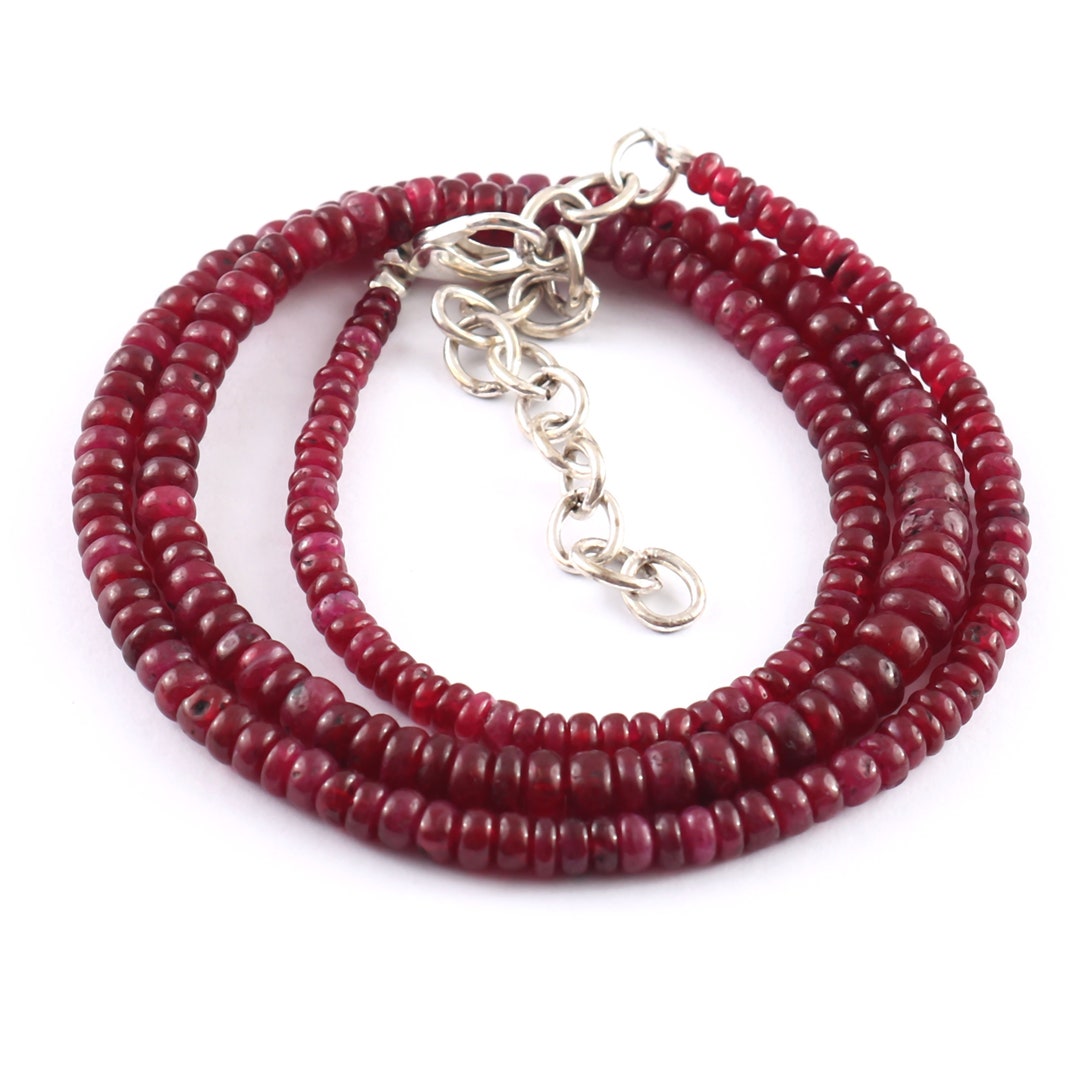 100% Natural Longido Ruby Smooth Beads Necklace|| AAA++ Unheated ...