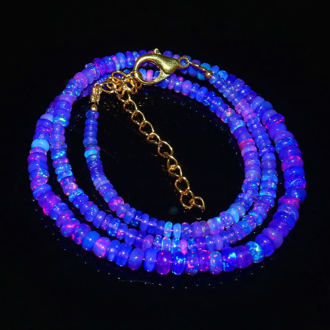 Ethiopian Purple Opal Necklace: Purple Rondelle Beads, 16 Inch Aaa+ ...